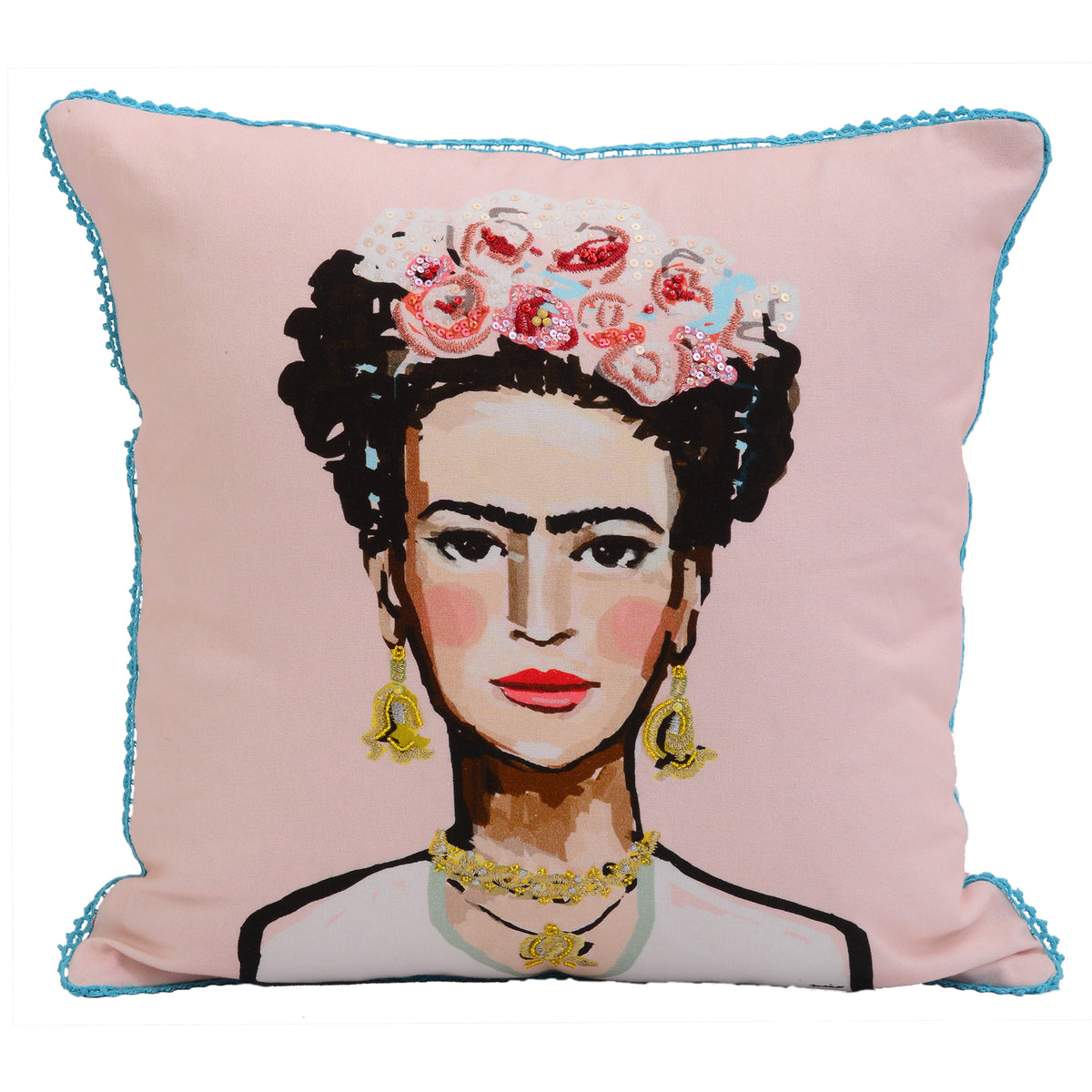 Celebrate Frida hand embroidered pillow 18" x 18" – Karma Living Shop