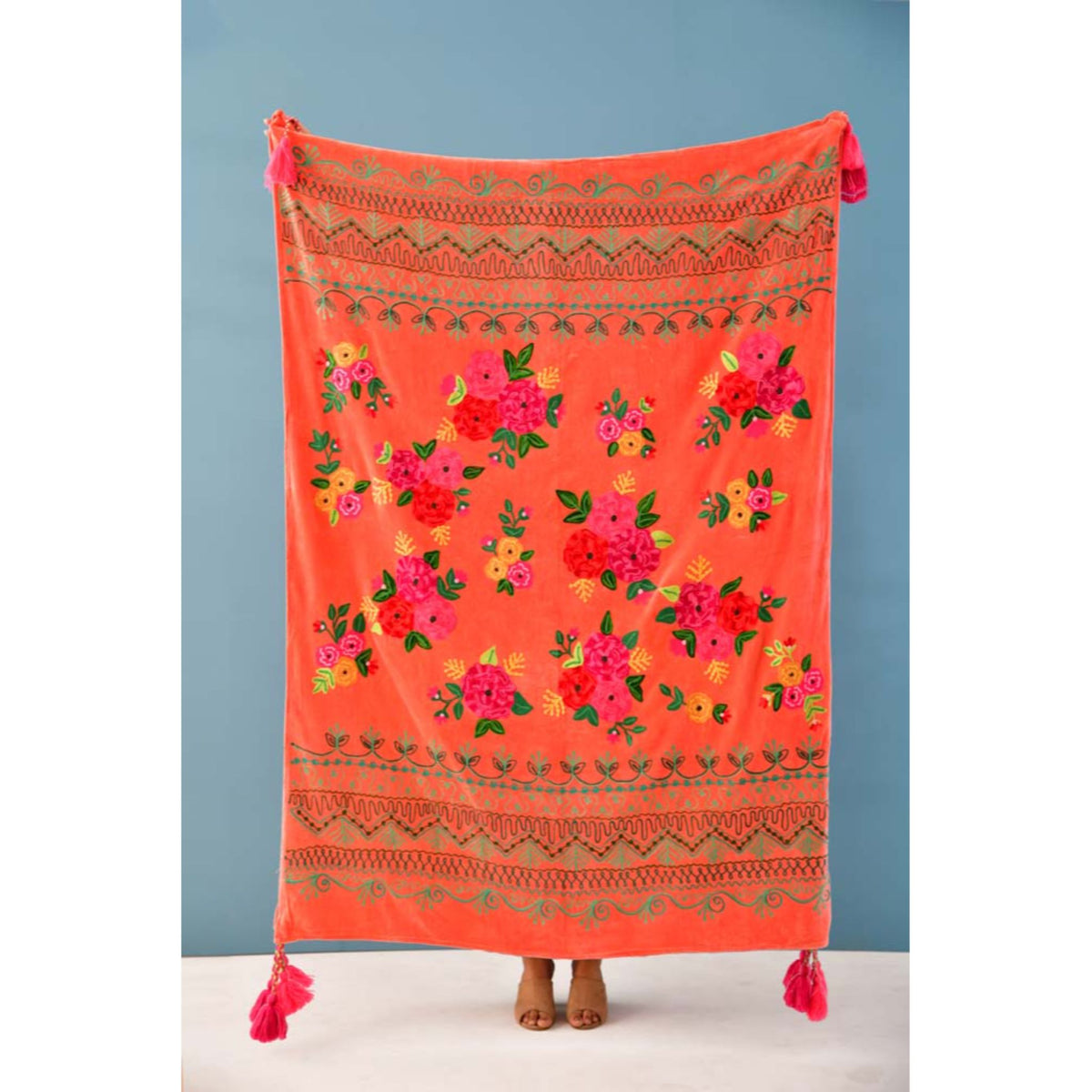 Coral Velvet Embroidery Throw – Karma Living Shop